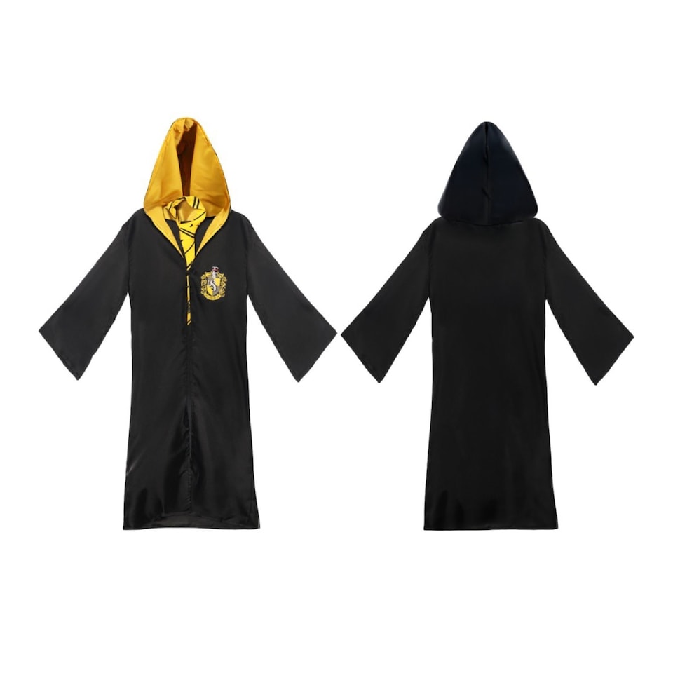 Harry Potter Costume - 4Pcs - Hufflepuff Cloak, Tie, Tattoos & Wand ...
