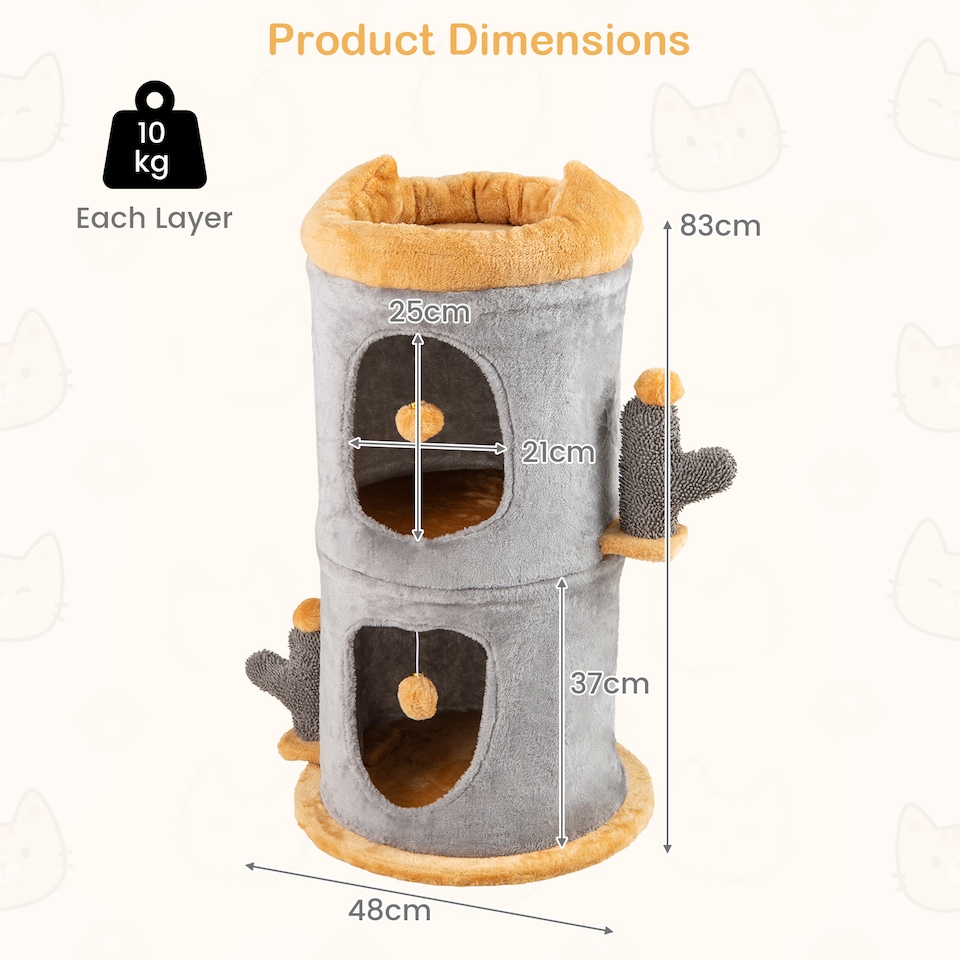 COSTWAY 2-Story Cat House Cute Small Cat Tree Tower Grey - Tesco Groceries