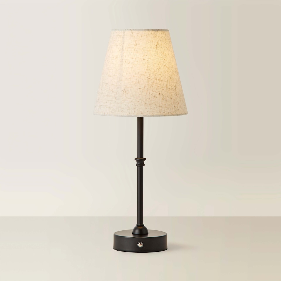 ValueLights Lowe Black Rechargeable Table Lamp with Linen Shade | Black ...