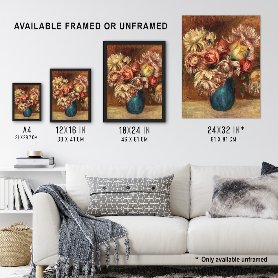 Flowers in a Green Vase Renoir Vintage Huge Wall Art Print 18X24 In ...