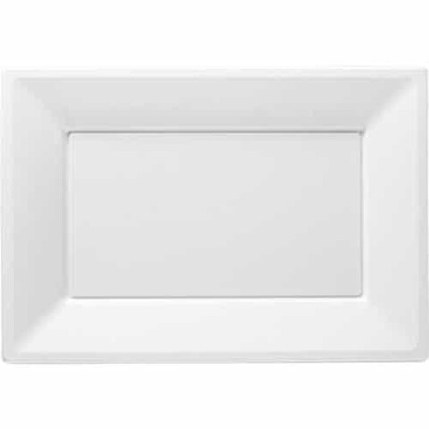 White Rectangular Reusable Plastic Serving Tray 32cmx23cm – Pack of 3 ...