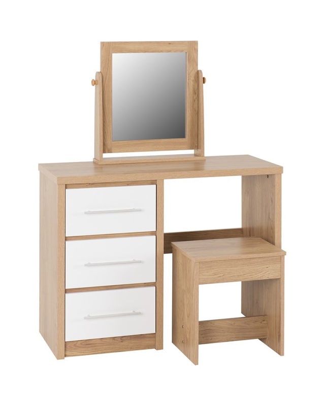 Seville 3 Drawer Dressing Table Set - White High Gloss - Light Oak ...