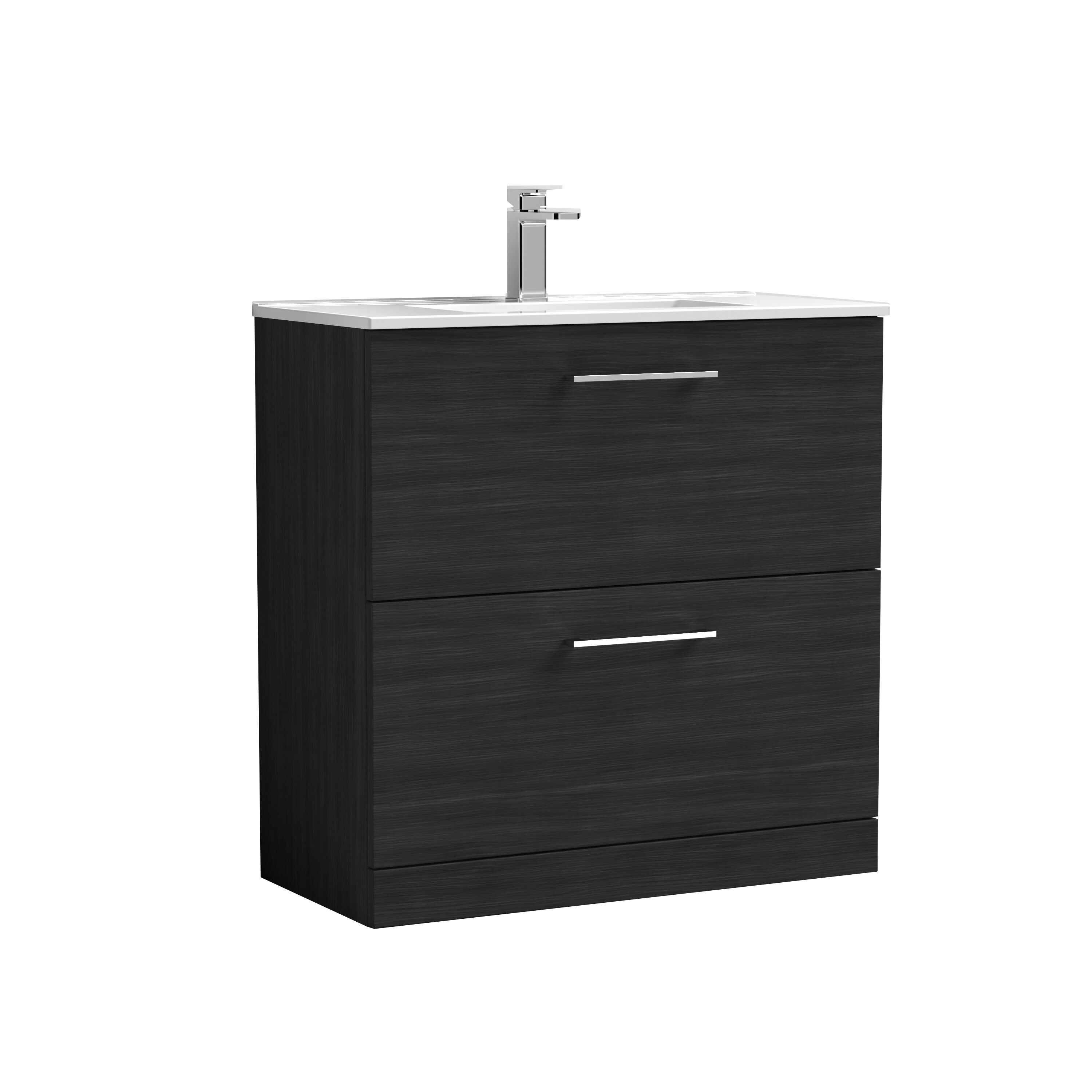 Bathroom 2 Soft Close Drawer, Floor Vanity Unit Basin, Black, 800mm ...
