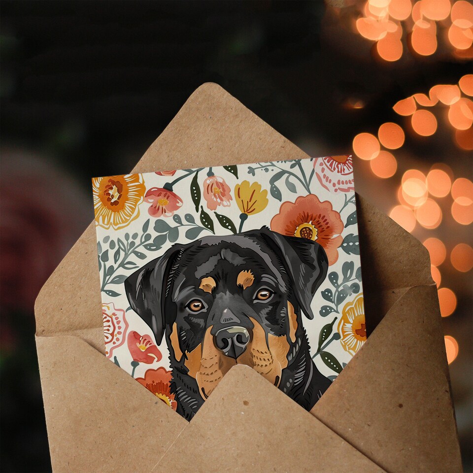 Greeting Card Rottweiler Dog Lover Bright Floral Pet Portrait Birthday ...