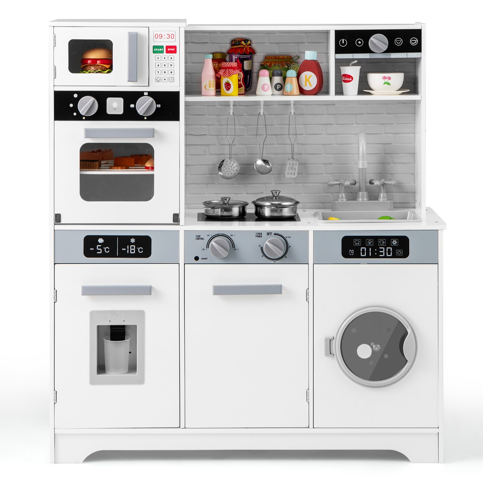 COSTWAY Kids Play Kitchen Toy Set Chef Pretend Play Set Water Dispenser ...
