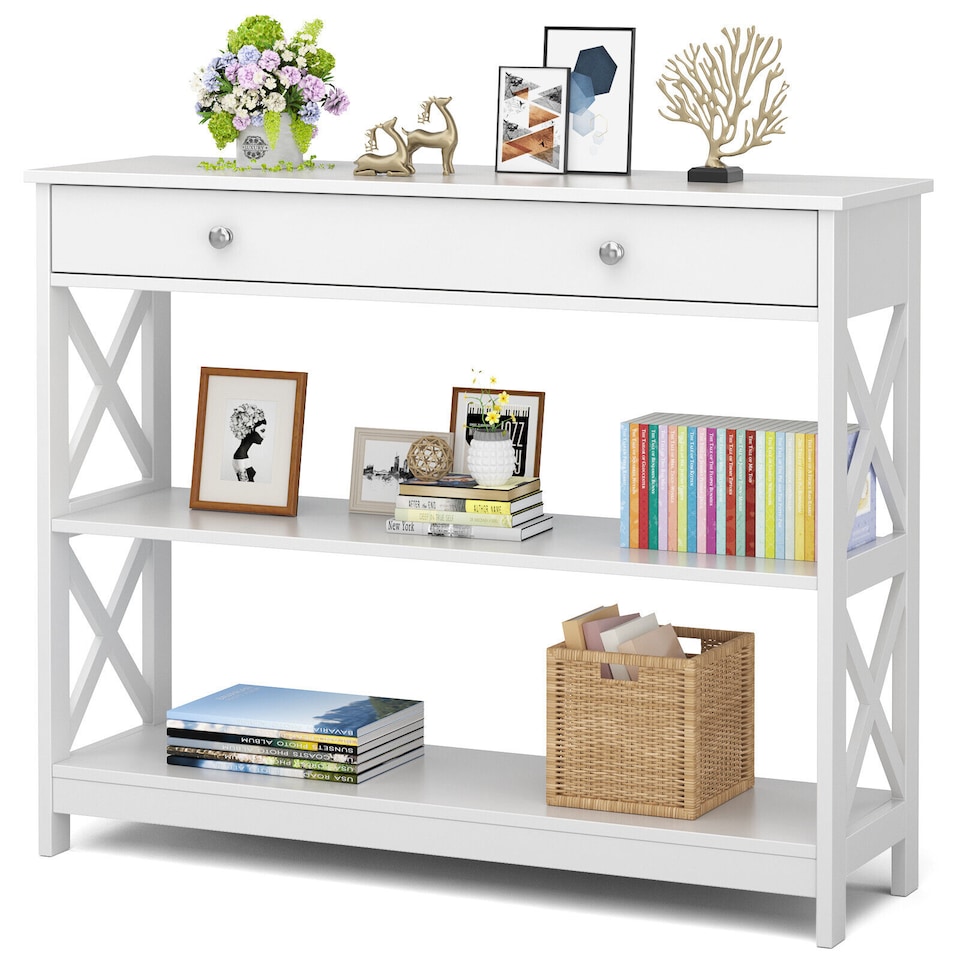 COSTWAY 3-Tier Console Table Sofa Table White - Tesco Groceries
