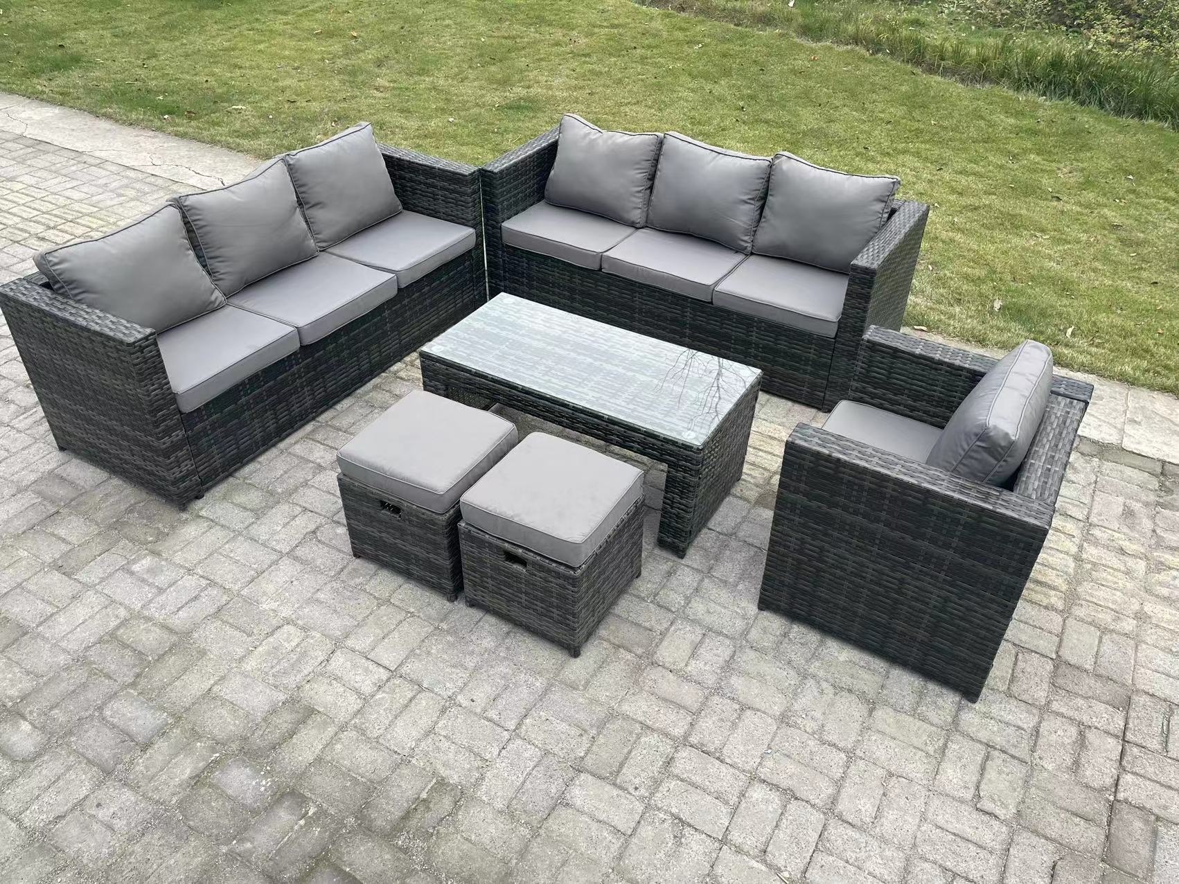Fimous Outdoor Rattan Garden Furniture Lounge Sofa Set With Oblong ...