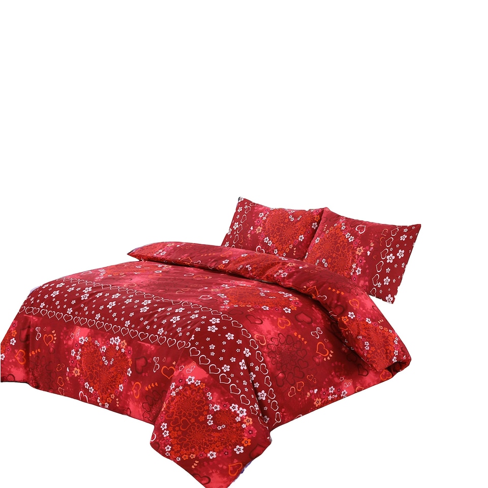 Duvet Cover And Pillowcase Set Plum Red Teal Love Heart Design ...