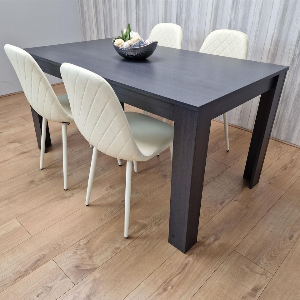 Modern Charcoal Dining Table Set with 4 Cream Gem Pattern Chairs Dining ...