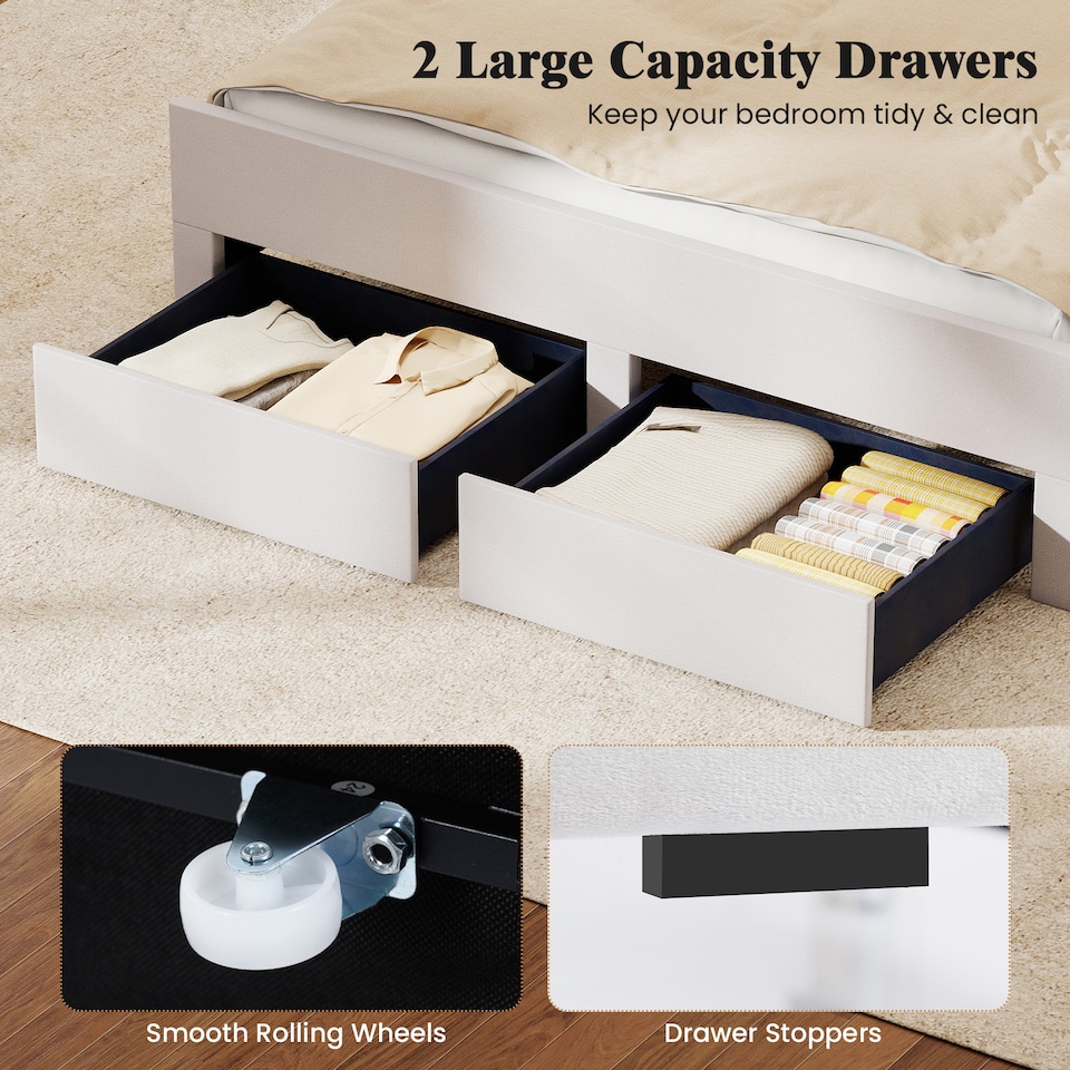 COSTWAY 5FT King Size Bed Frame with RGB LED Lights Beige - Tesco Groceries