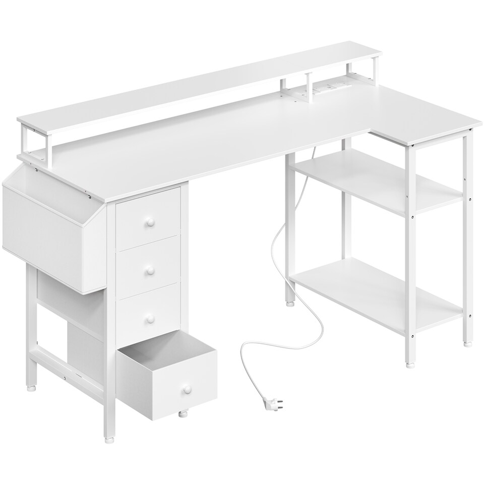 Yaheetech 140 cm L-shaped Computer Desk with Charging Station-White ...