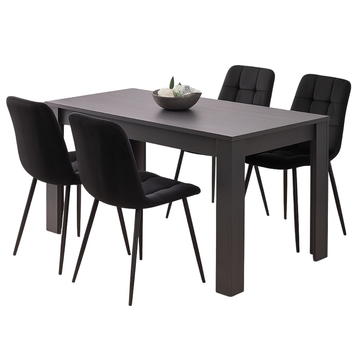 Modern Dining Table Set Whit 4 Black Velvet Chairs Wood Dining Set ...