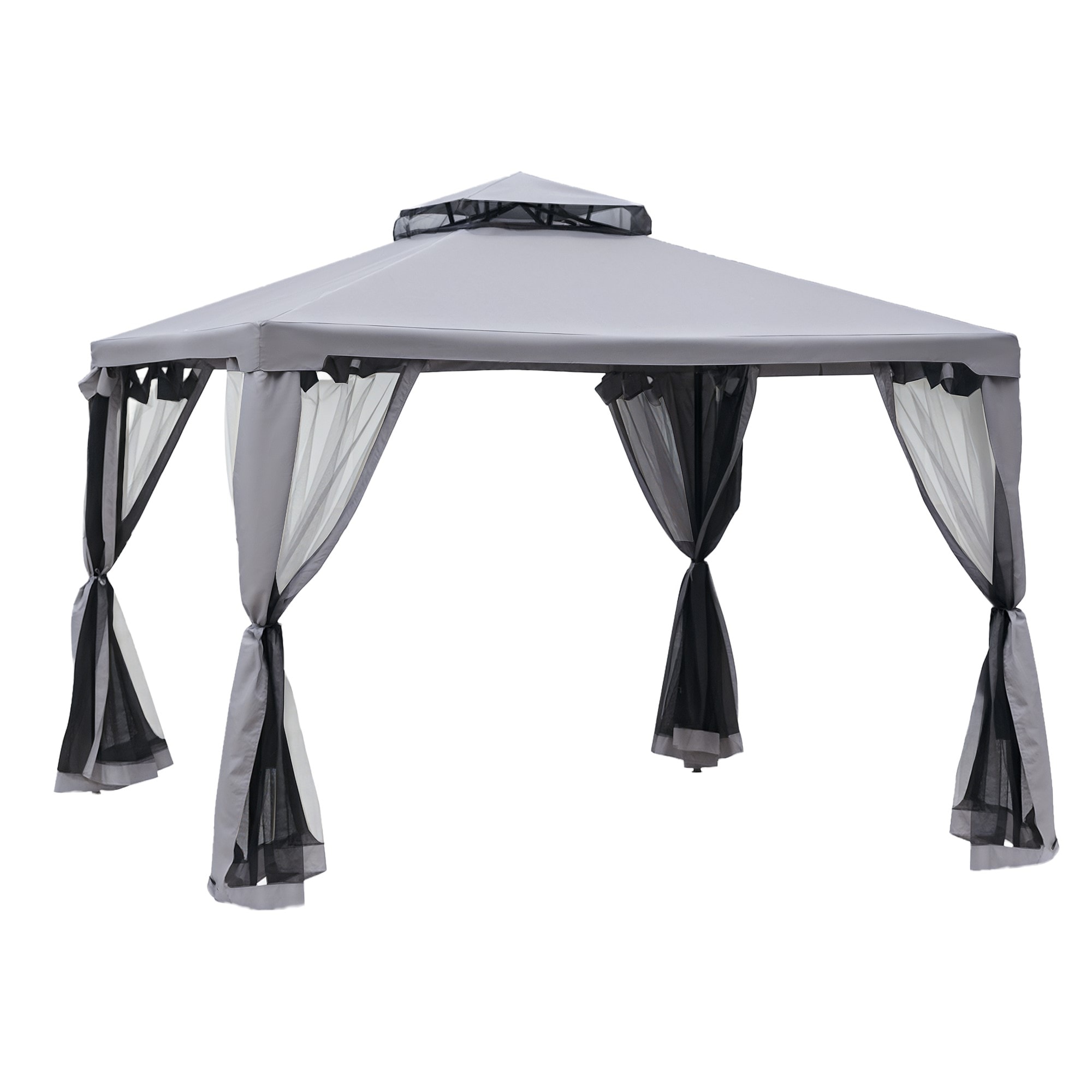 Outsunny 3 x 3 m Metal Gazebo Garden Pavillion Double Roof Outdoor ...