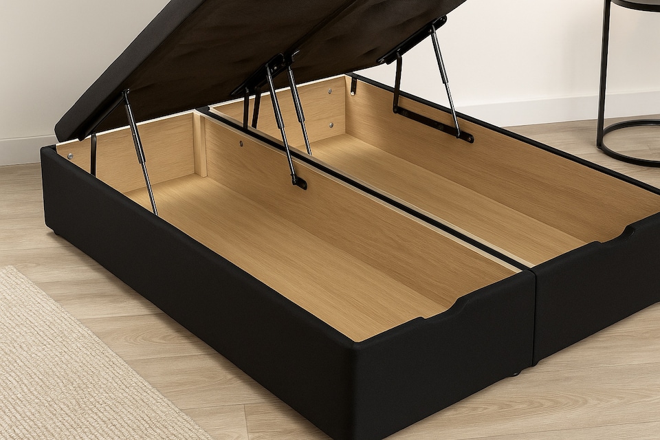 Pink Lined Plush Velvet End Lift Ottoman Divan Bed Set 4ft6 Double with ...