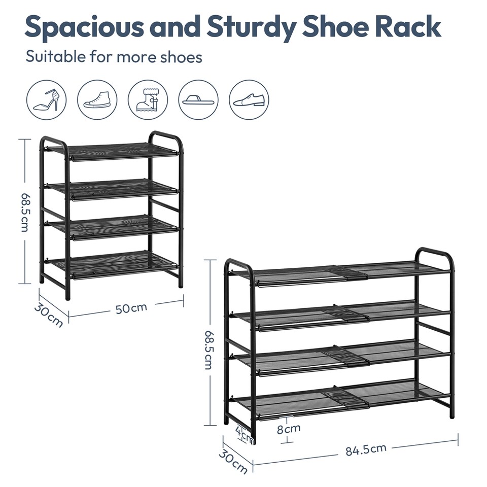 Yaheetech 4-Tier Expandable Iron Mesh Wire Shoe Rack Holds 15-20 Pairs ...