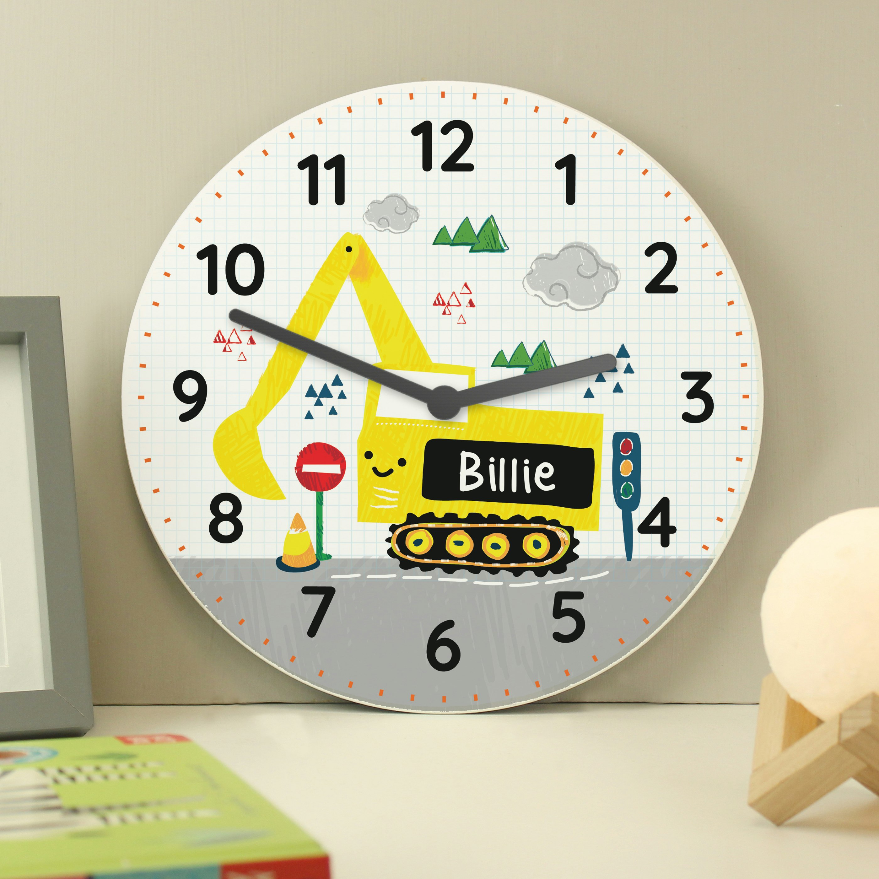Personalised Digger Wooden Clock - Tesco Groceries