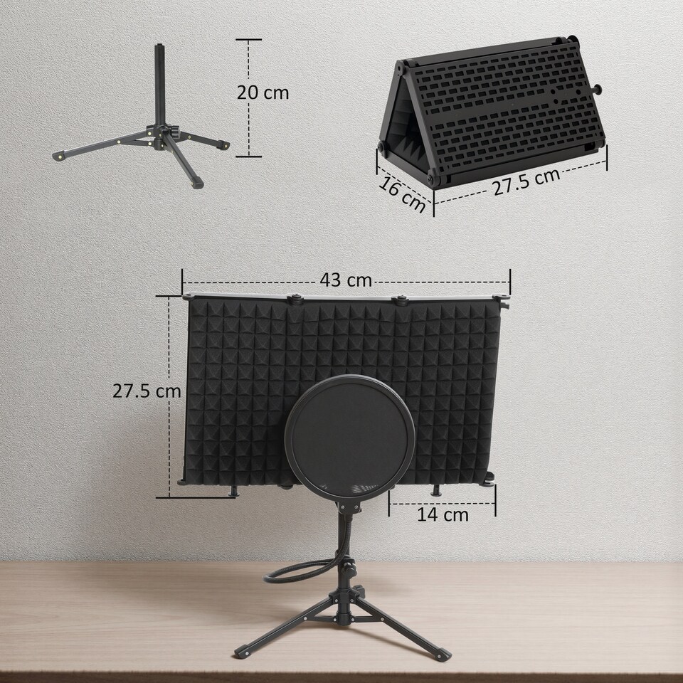 HOMCOM Studio Microphone Isolation Shield with Pop Filter and Tripod ...