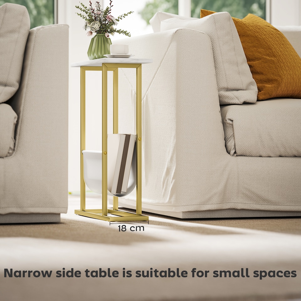 HOMCOM Narrow Side Table, Slim End Table with Magazine Holder, Modern ...