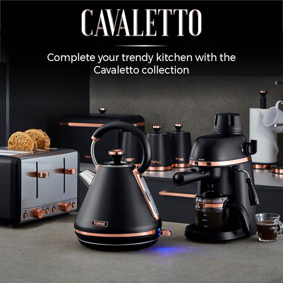 Tower Cavaletto Black Pyramid Kettle 2 Slice Toaster & Microwave Set ...