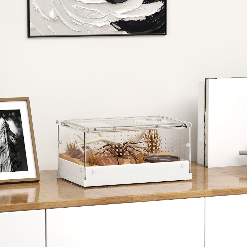 PawHut Reptile Terrarium,Vivarium with Top Sliding Door, 360° Acrylic ...