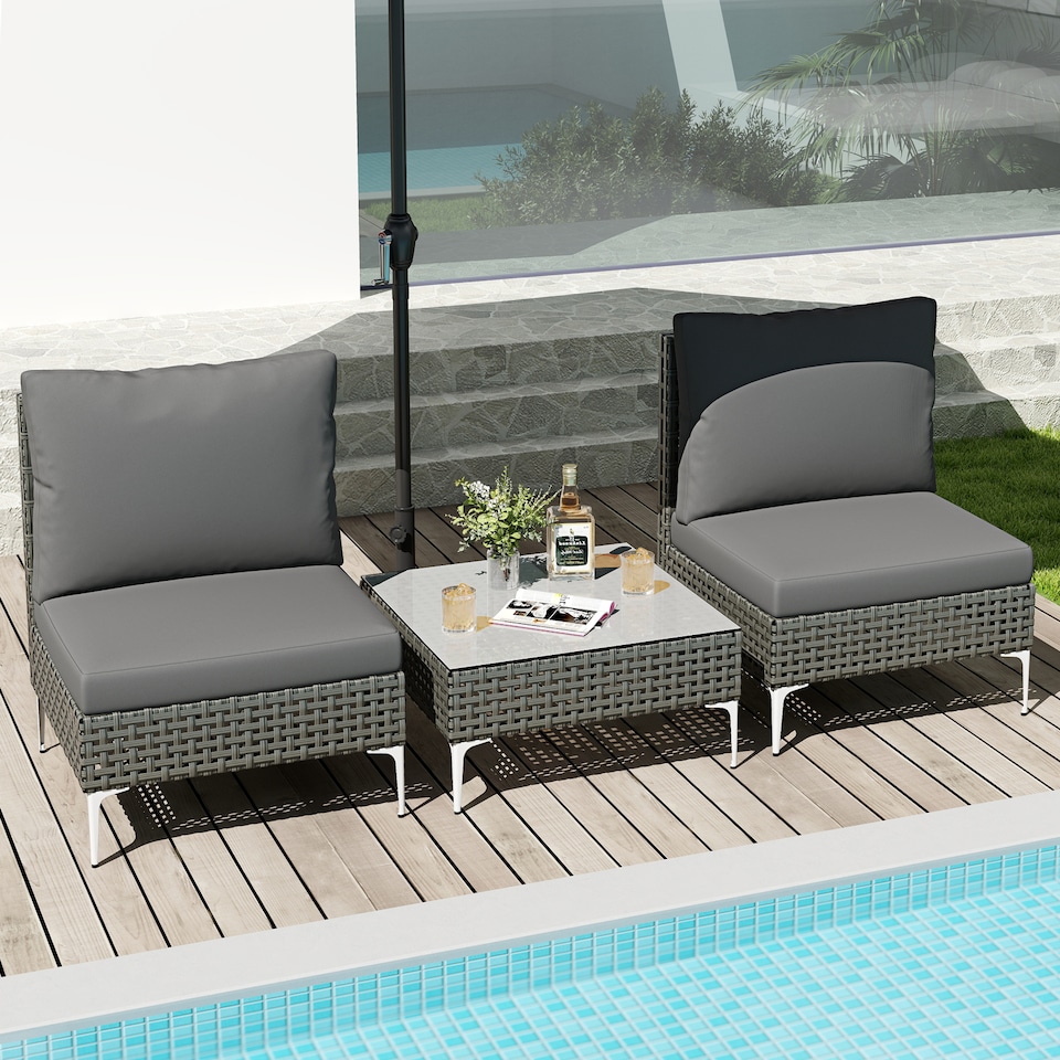COSTWAY 3 Pieces Patio Bistro Set PE Rattan Furniture Set w/Coffee ...