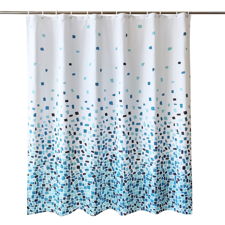 Mosaic Blue Polyester Shower Curtain with 12 Hooks - 180x200cm - Tesco ...