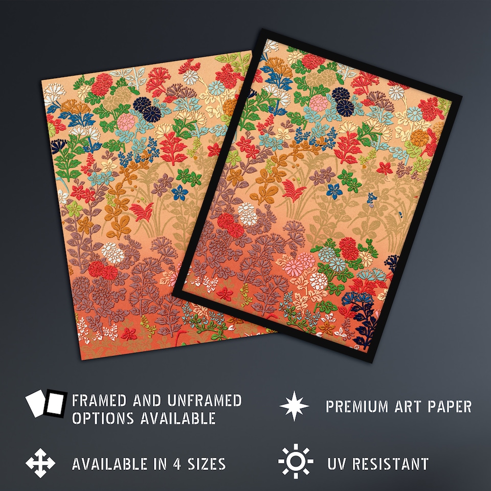 Floral Japanese Fan Pattern G A Audsley Vintage Huge Wall Art Print ...